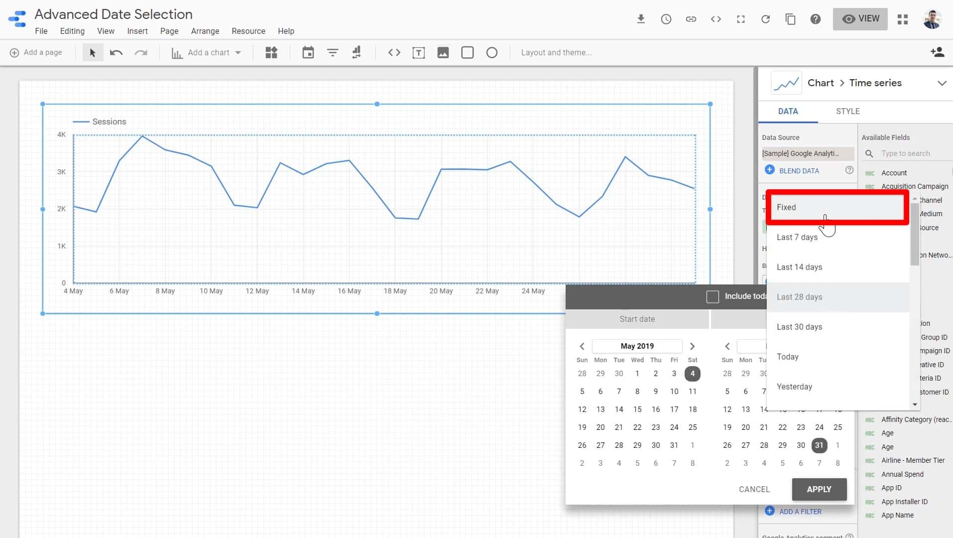 Using the Advanced Date Filters in Google Data Studio