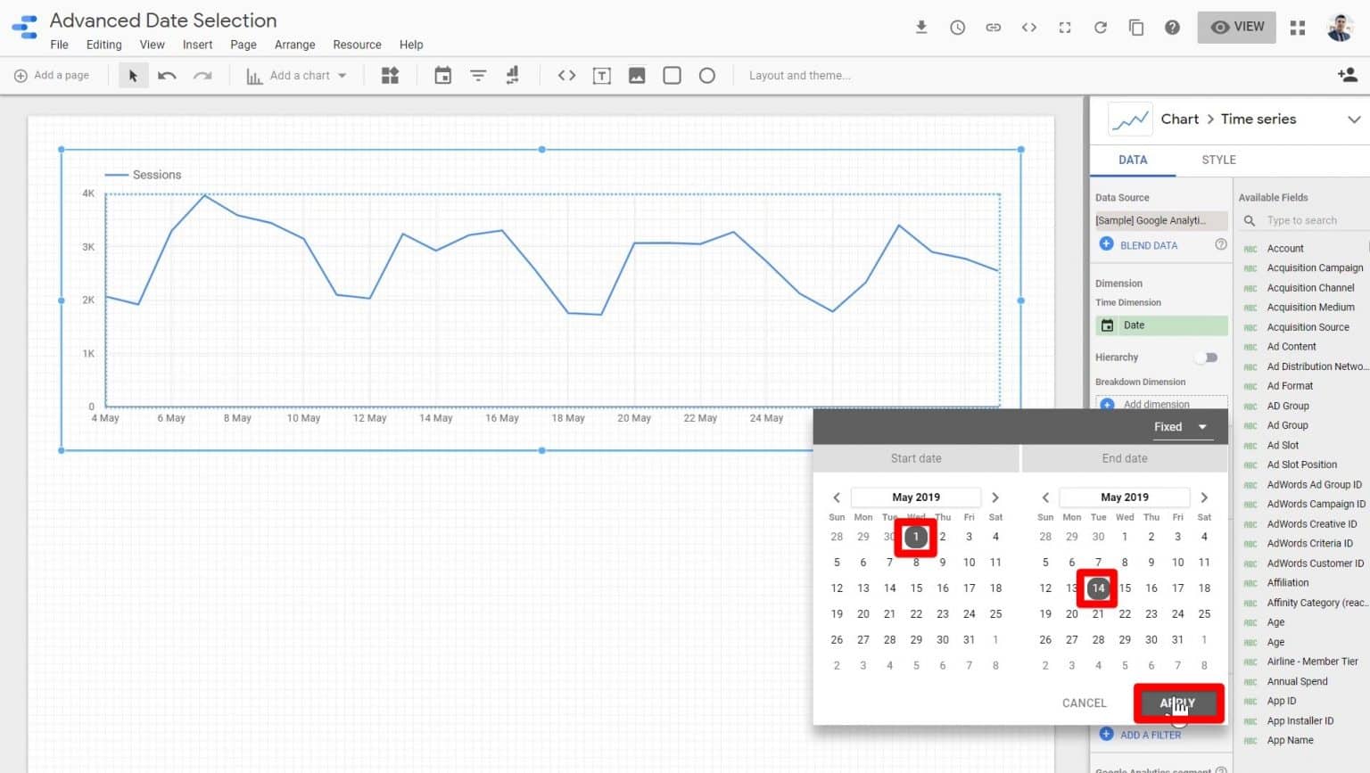 Using the Advanced Date Filters in Google Data Studio