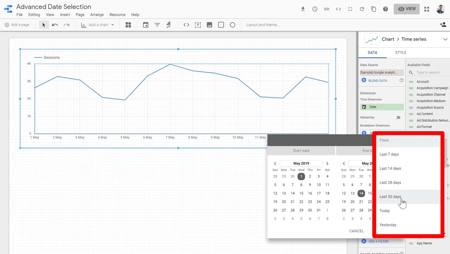 Using the Advanced Date Filters in Google Data Studio