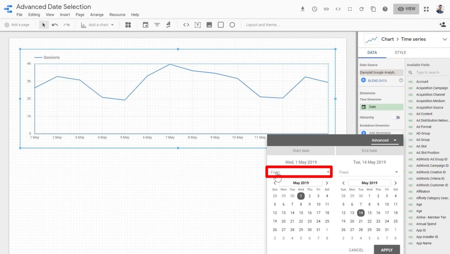 Using the Advanced Date Filters in Google Data Studio