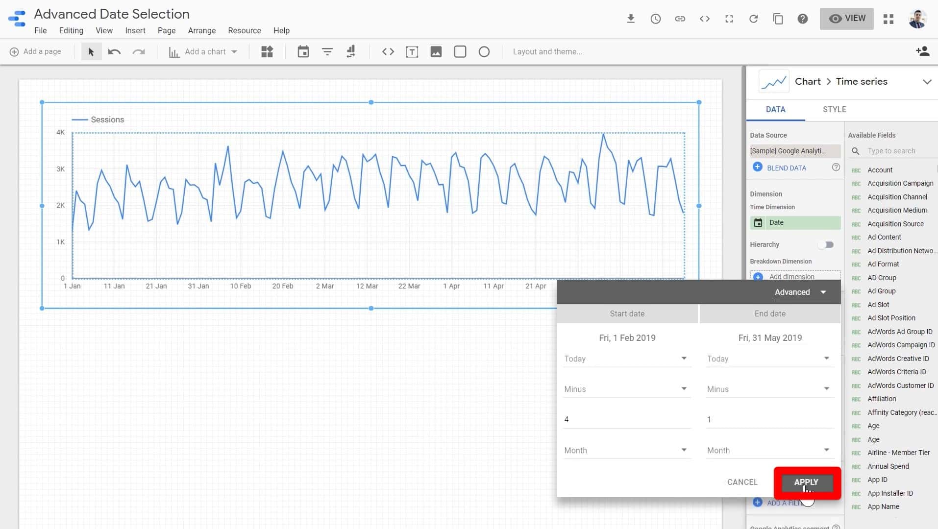 Using the Advanced Date Filters in Google Data Studio