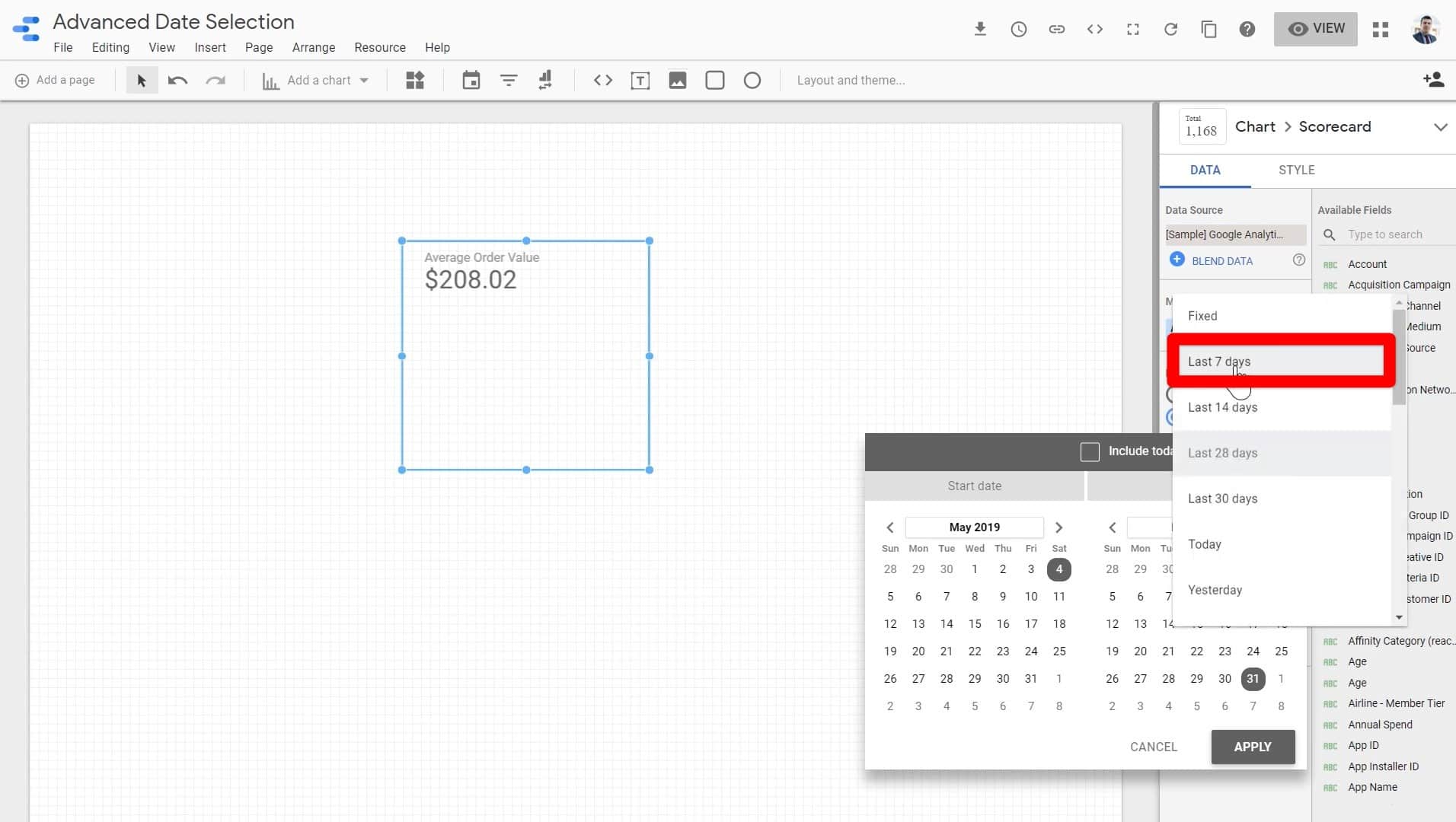 Using the Advanced Date Filters in Google Data Studio