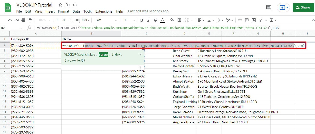 How to use VLOOKUP in Google Sheets from Another Tab and Spreadsheet